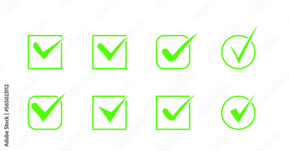 Green check mark icon set. Check mark vector icon. Approval check flat ...