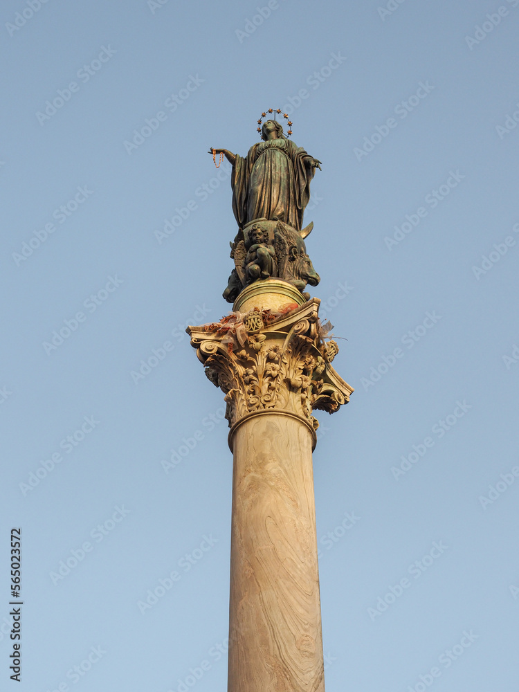 Marian monument, cipollino marble column with bronze statue of Blessed ...