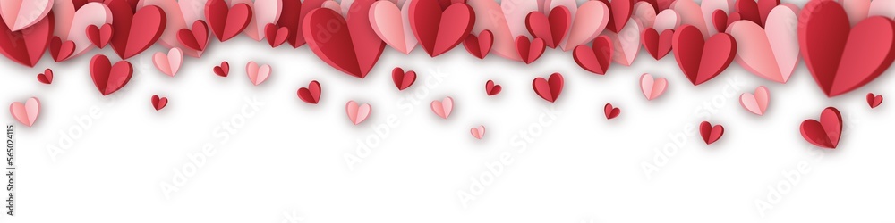 Festive background with falling paper hearts on a transparent ...