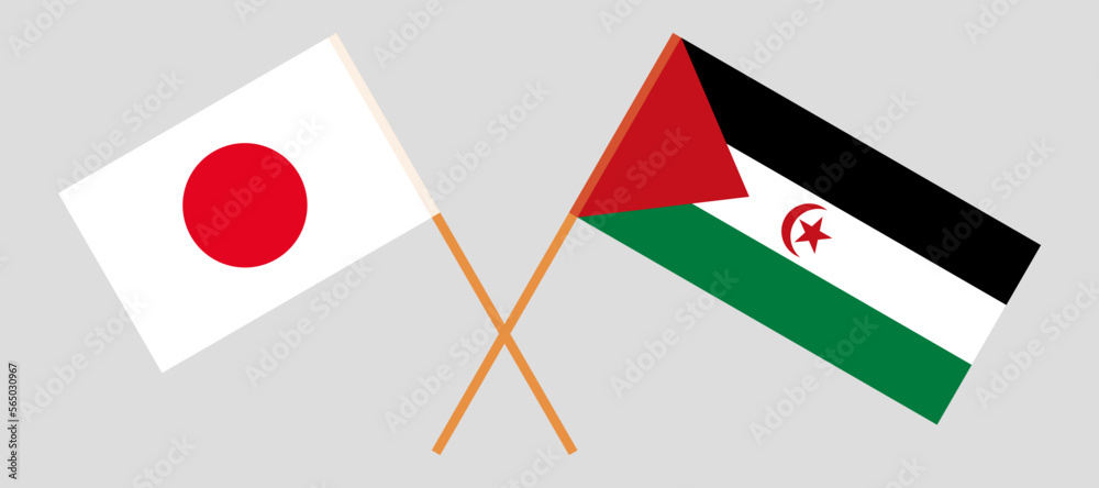 Crossed flags of Japan and Western Sahara. Official colors. Correct ...
