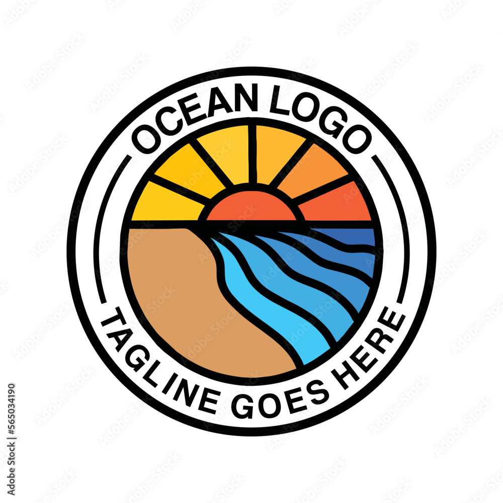Ocean Beach Logo Summer Vintage Emblem Vector Design badge illustration ...