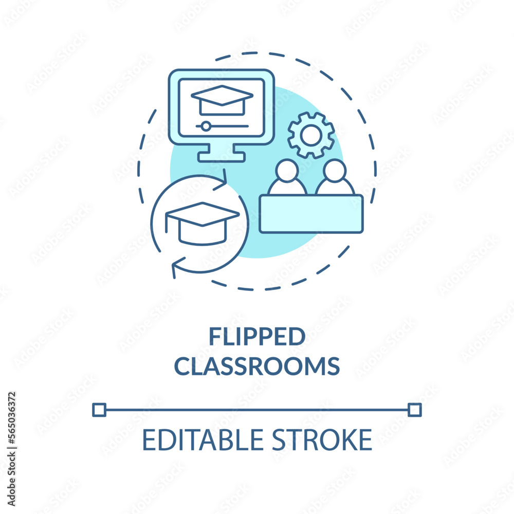 Flipped classrooms turquoise concept icon. E learning. Educational application of ICT abstract ...