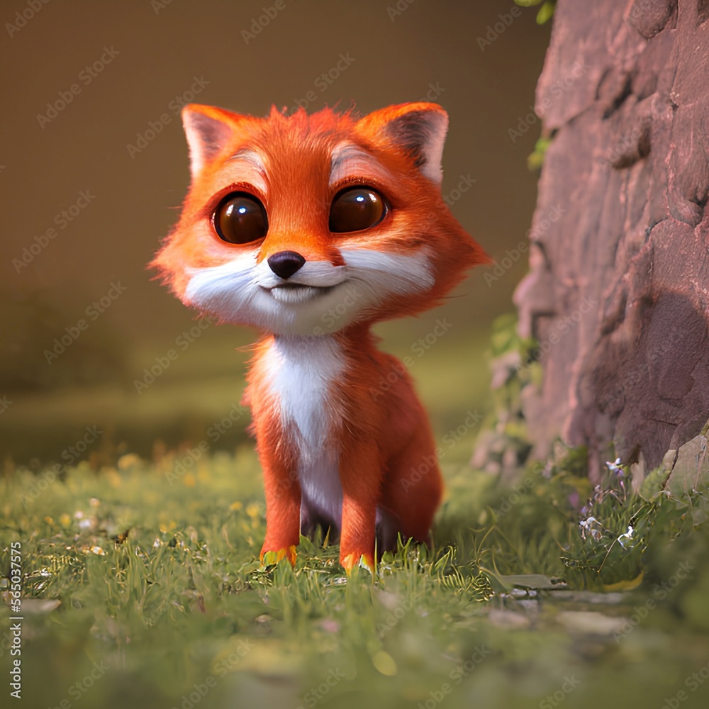 Cutie fox with big eyes in nature Stock Illustration | Adobe Stock
