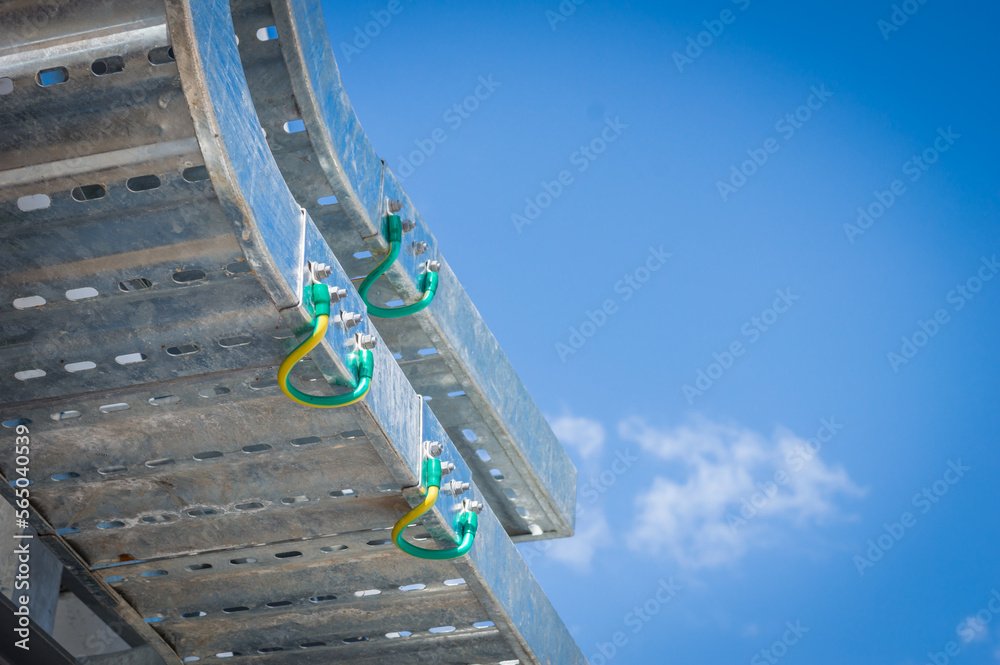 Electrical Wire way and Cable Ladder install at outdoor Area.Ground ...
