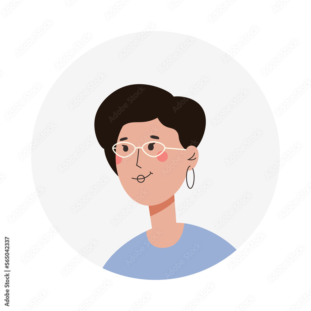Flat female avatar isolated on a transparent background. Profile ...