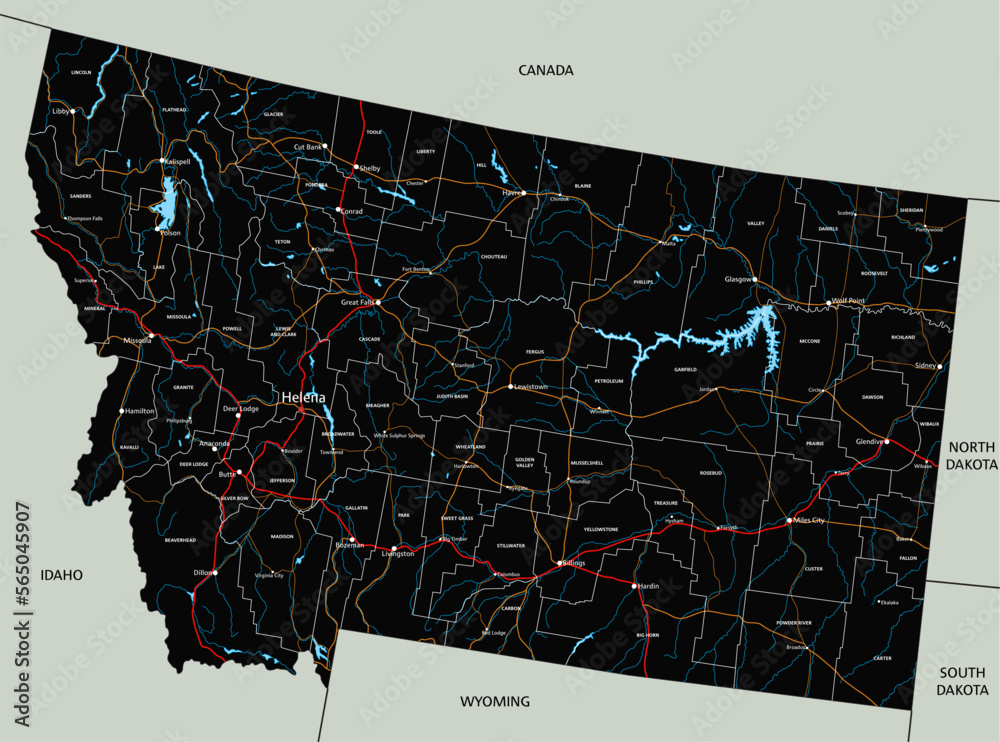 High detailed Montana road map with labeling. Stock Vector | Adobe Stock