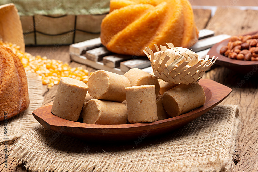 Junina party candy table, peanut candy called "paçoca, paçoquinha or ...