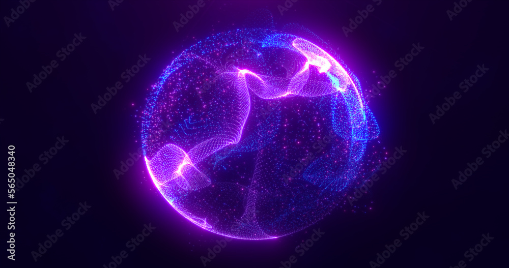 Abstract round blue to purple sphere light bright glowing from energy ...