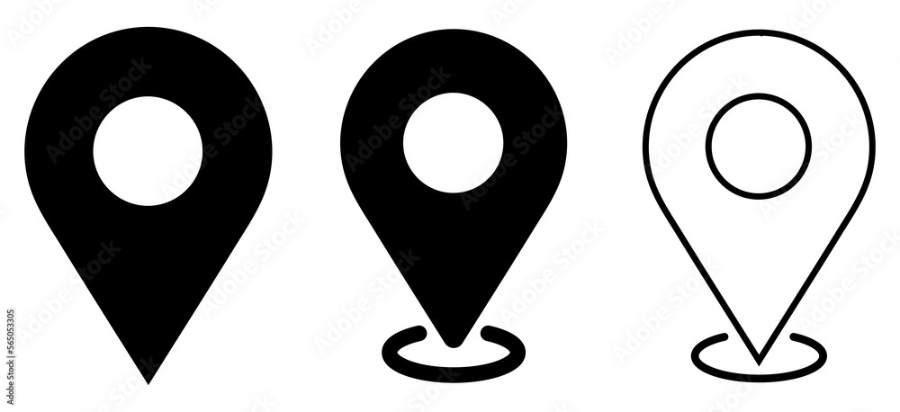 gps loacation icon set in black and white color on black background ...