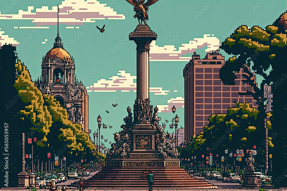 Pixel art mexico city, cityscape in retro style for 8 bit game ...