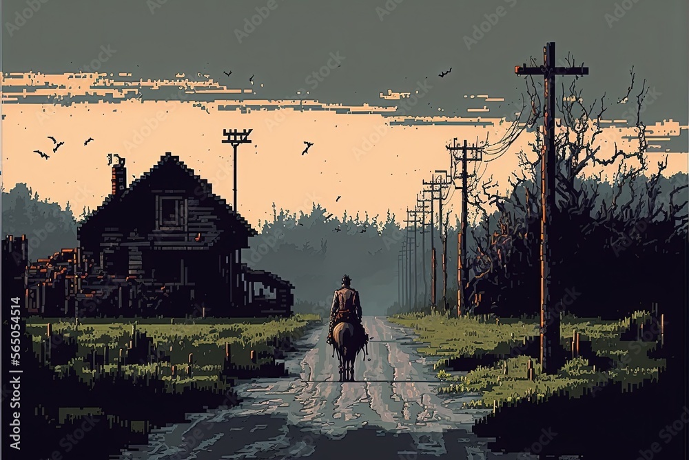 Pixel art landscape of post-apocalyptic world, city in zombie ...
