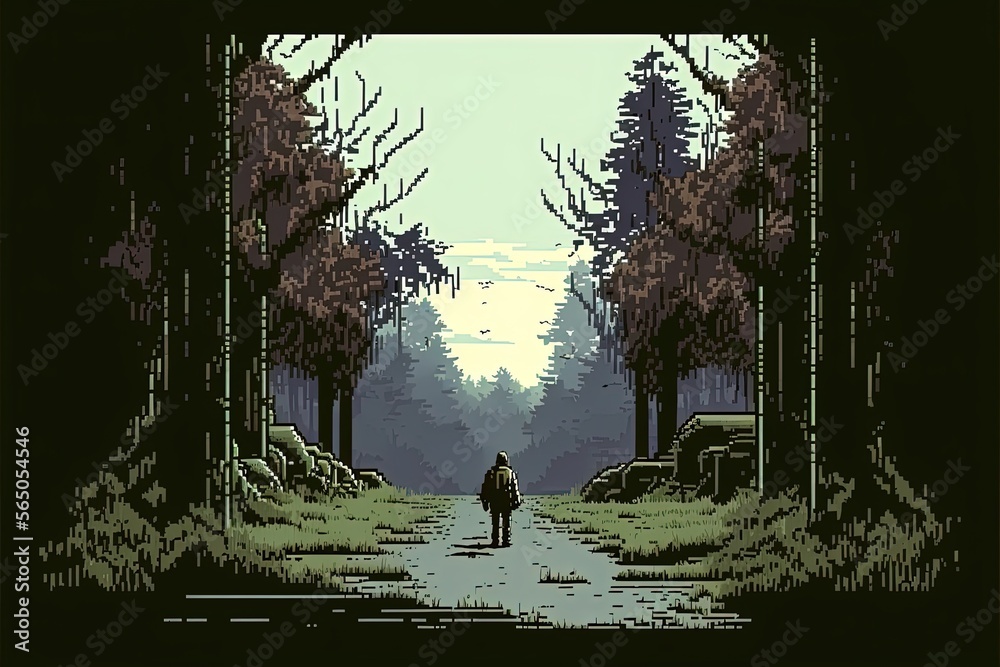 Pixel art landscape of post-apocalyptic world, city in zombie ...