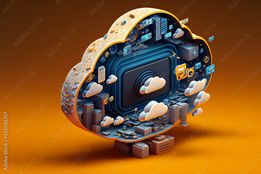 Cloud computing technology 3d illustrations.Ai generated Stock ...