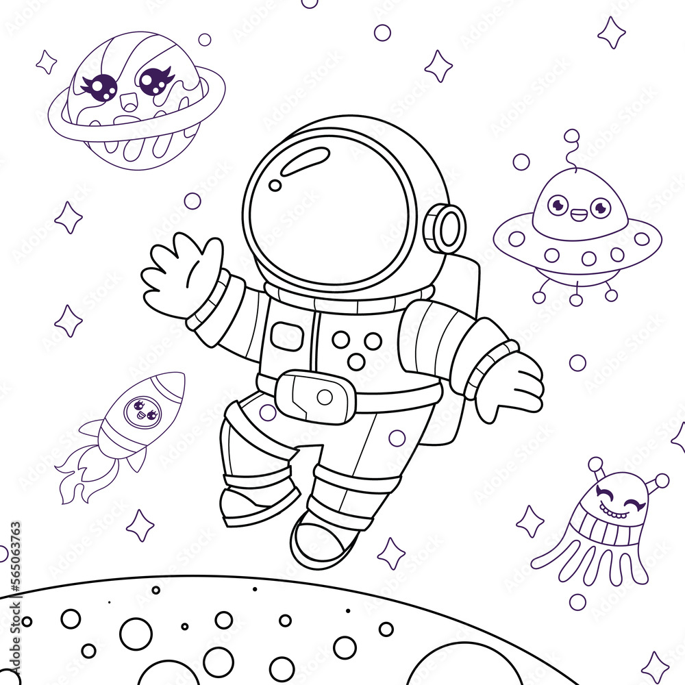 little astronaut coloring page for kids Stock Illustration | Adobe Stock