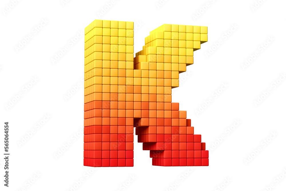 Chiptune typography pixel art style letter K in yellow and orange. High ...