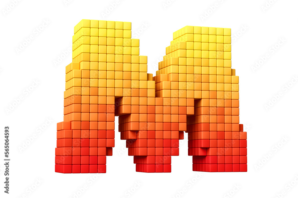 Pixel art typeface letter M in yellow to orange color scheme. High ...