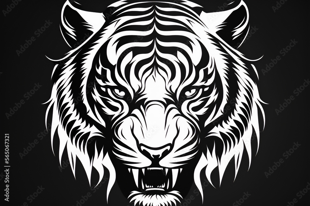 Tiger head logo 2d white and black. Generative AI illustration. Stock ...