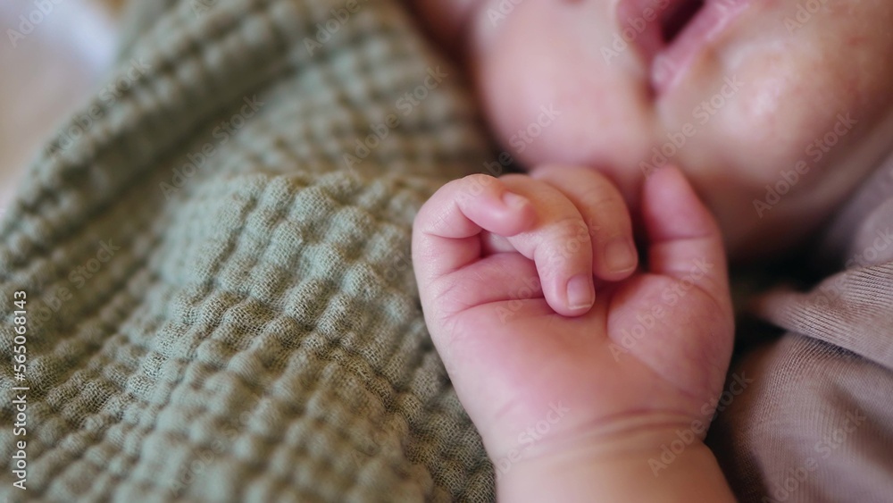 hand newborn baby sleep. dream kindergarten a family concept. hand ...