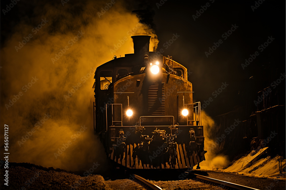 Steam locomotive in a coal mine underground. Mineral resources for ...