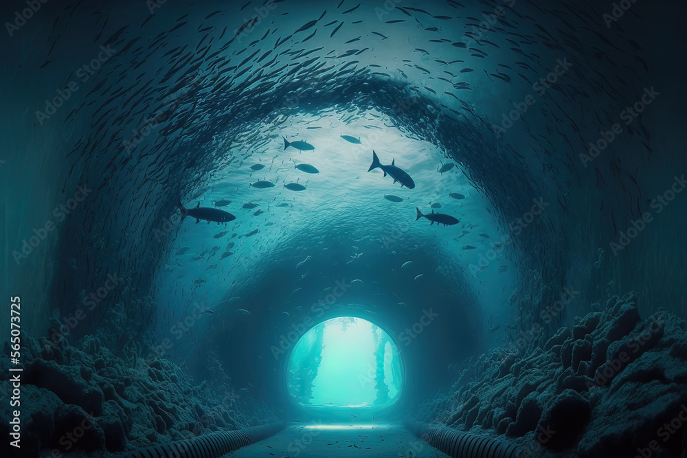 Seascape, underwater tunnel, sea wave, glass underwater passage ...