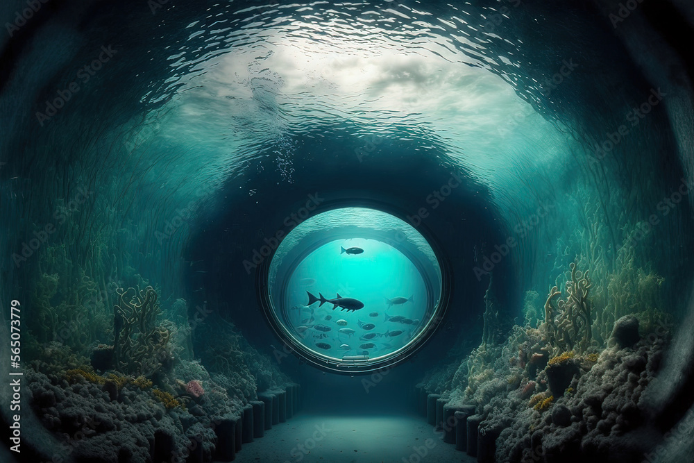Seascape, underwater tunnel, sea wave, glass underwater passage ...