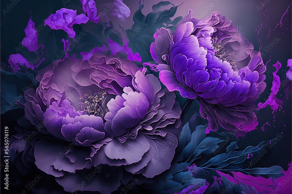 Purple fantasy peonies with gold and magic elements. Luxurious purple ...