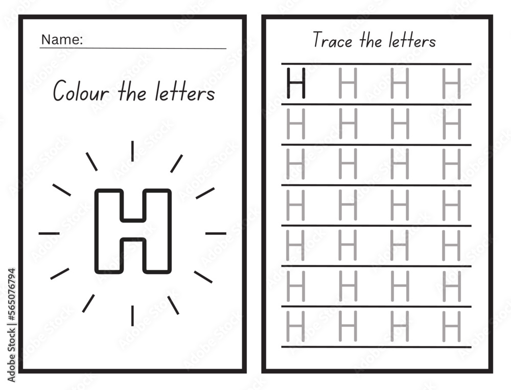 letter H coloring and tracing practice Worksheet for learning the ...