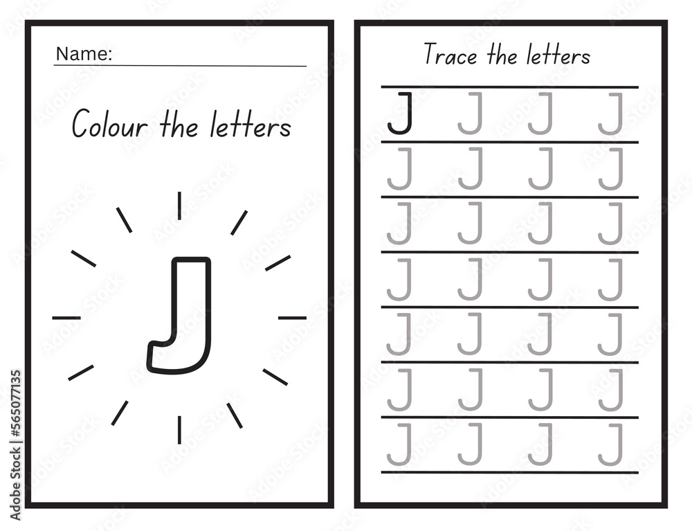 letter J coloring and tracing practice Worksheet for learning the ...