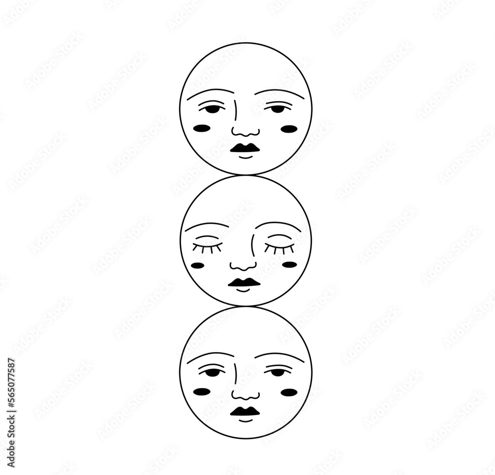 Vector isolated three trio round circle faces features eyes nose lips ...