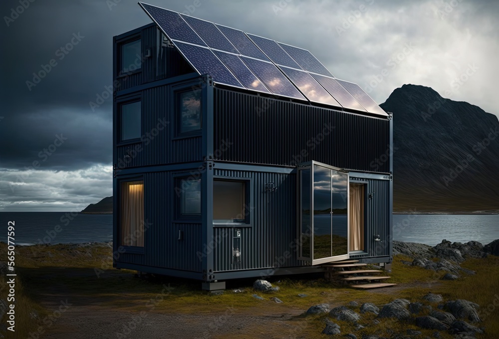 modern industry exterior style shipping container house has solar panel ...