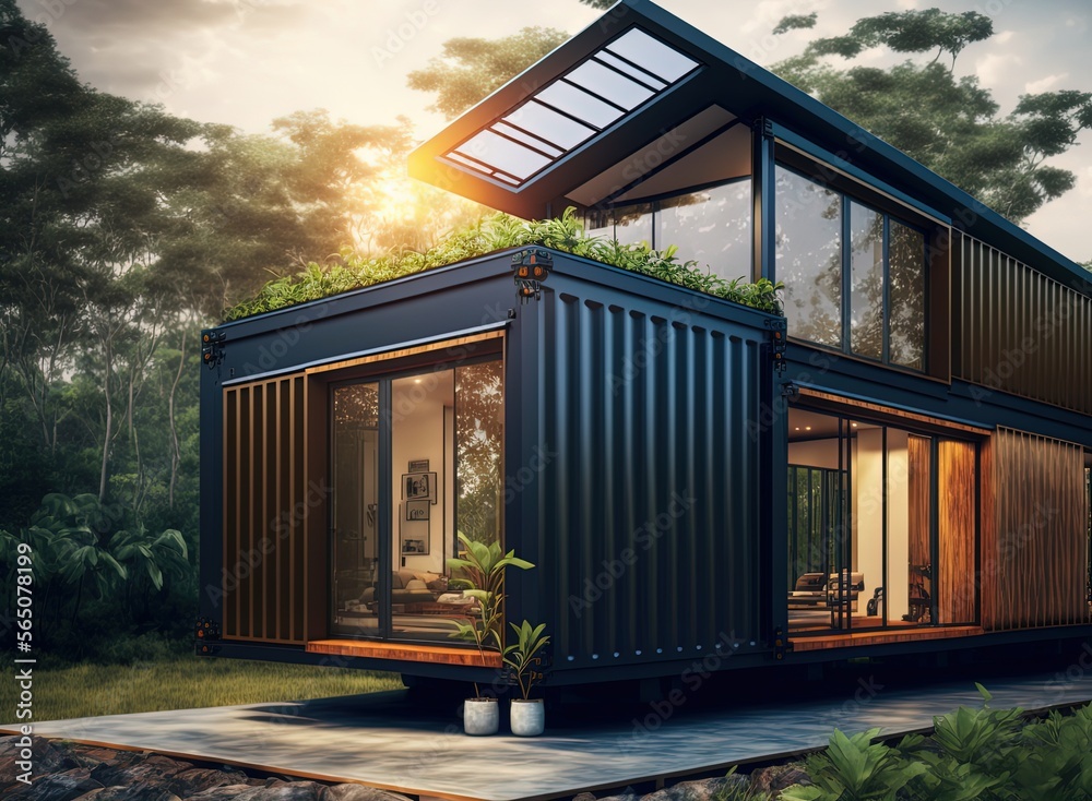 modern industry exterior style shipping container house has solar panel ...