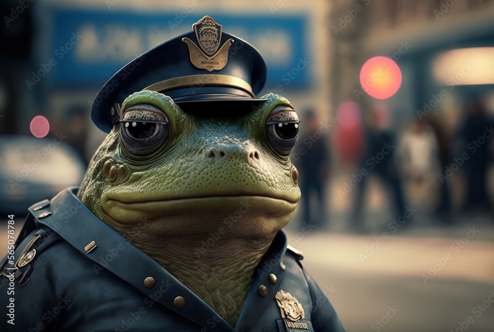 character design illustration of a frog wearing police officer uniform ...