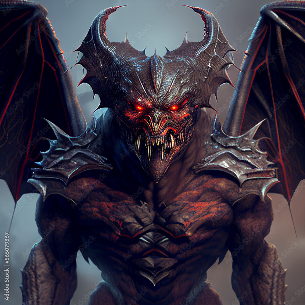 Tall, muscular monster with dark, scaly skin. Its head is large and ...