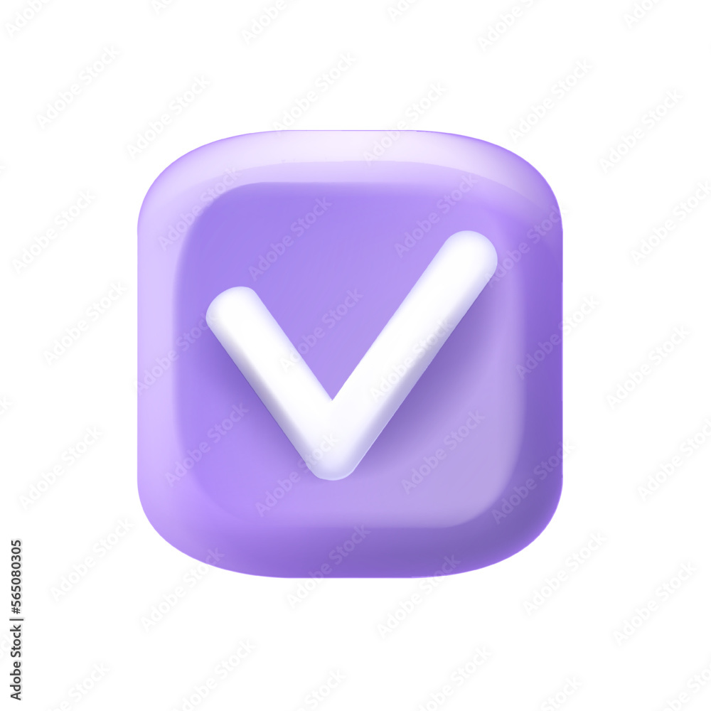 3D check mark icon, vector checkmark tick square checkbox, ok button ...