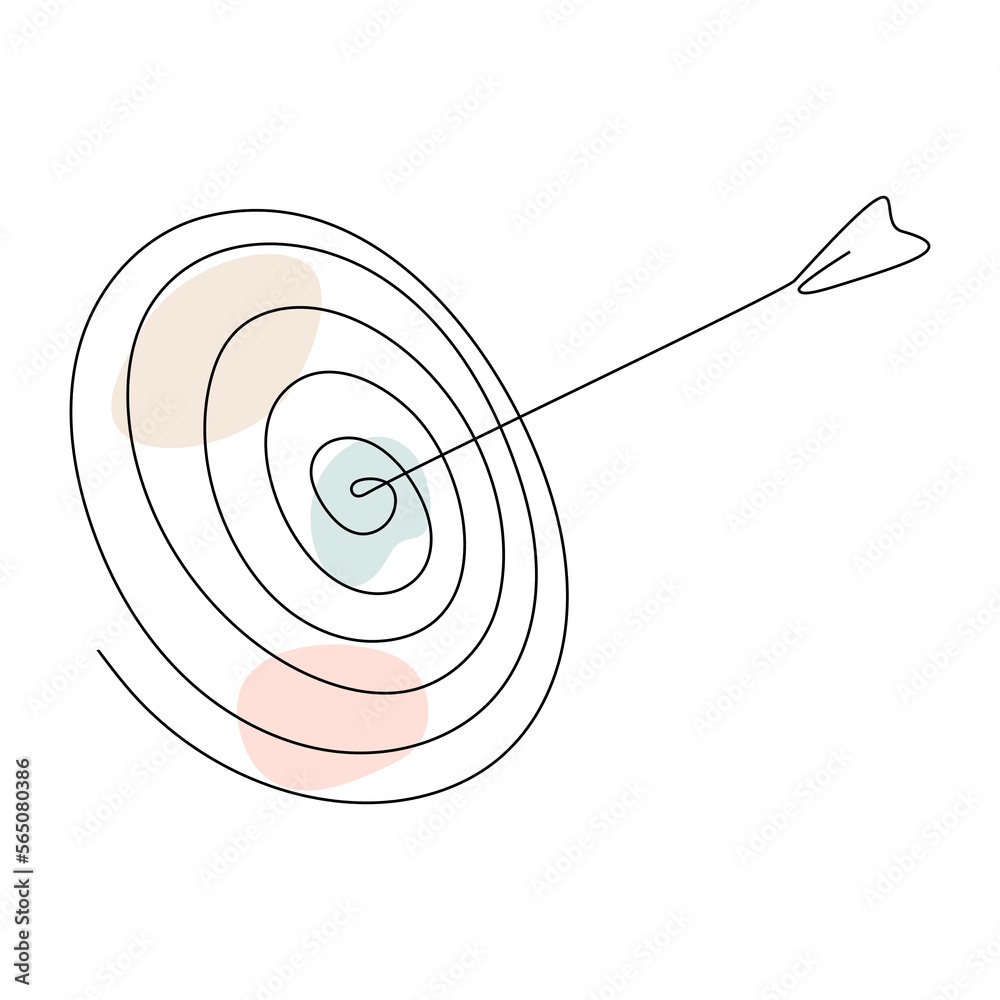 Target with arrow continuous line drawing. Hand drawn linear goal ...