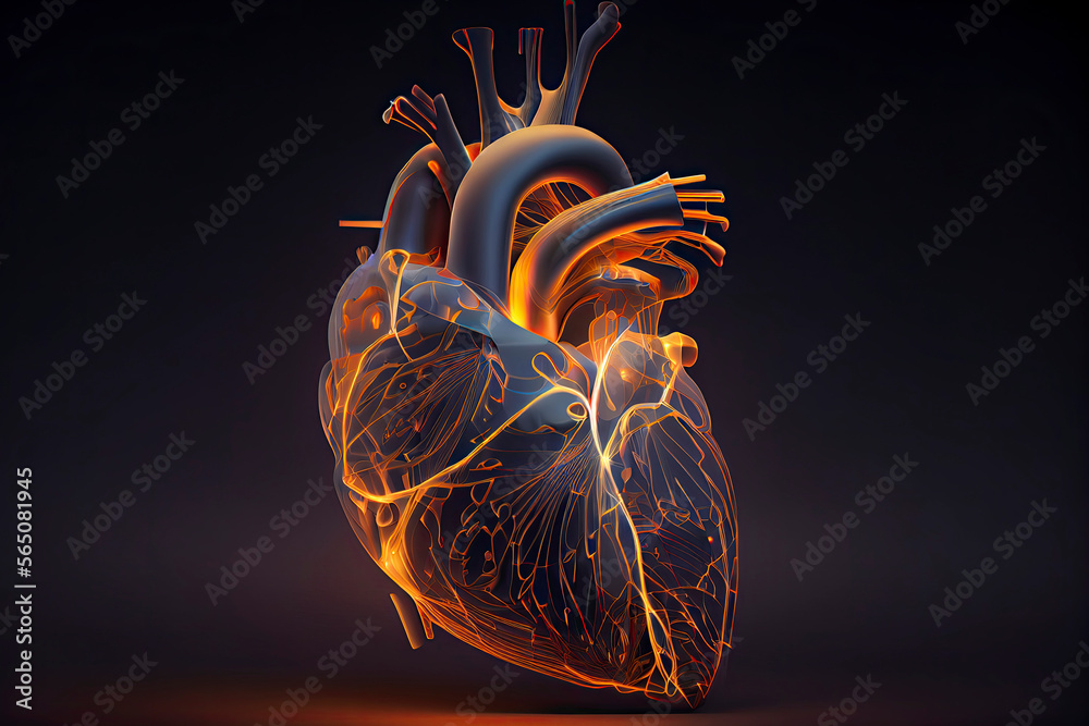 Glowing human heart vector illustration made of neon particles. Bright ...