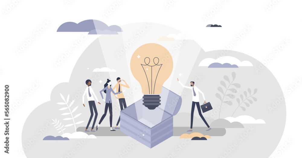 Idea is born as creative business innovation thought tiny persons ...