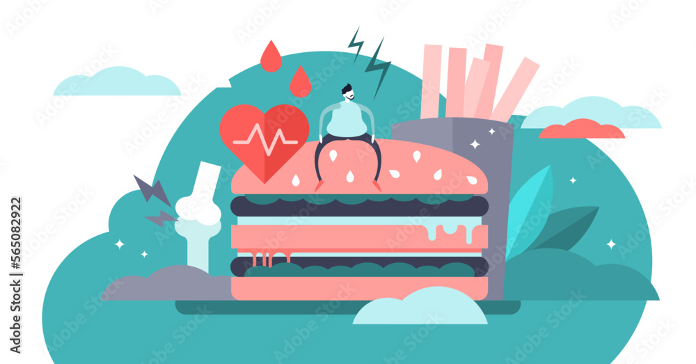 Obesity illustration, transparent background. Flat Tiny overweight ...