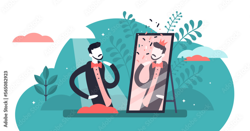 Narcissistic illustration, transparent background. Flat tiny self love ...