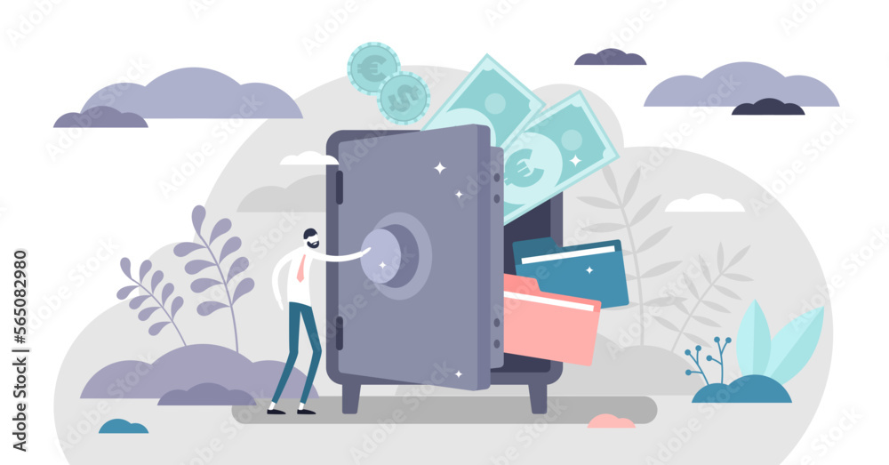 Bank safe with secured money and valuables in security flat tiny ...