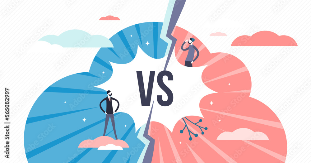 Versus split screen abstract concept, flat tiny persons illustration ...