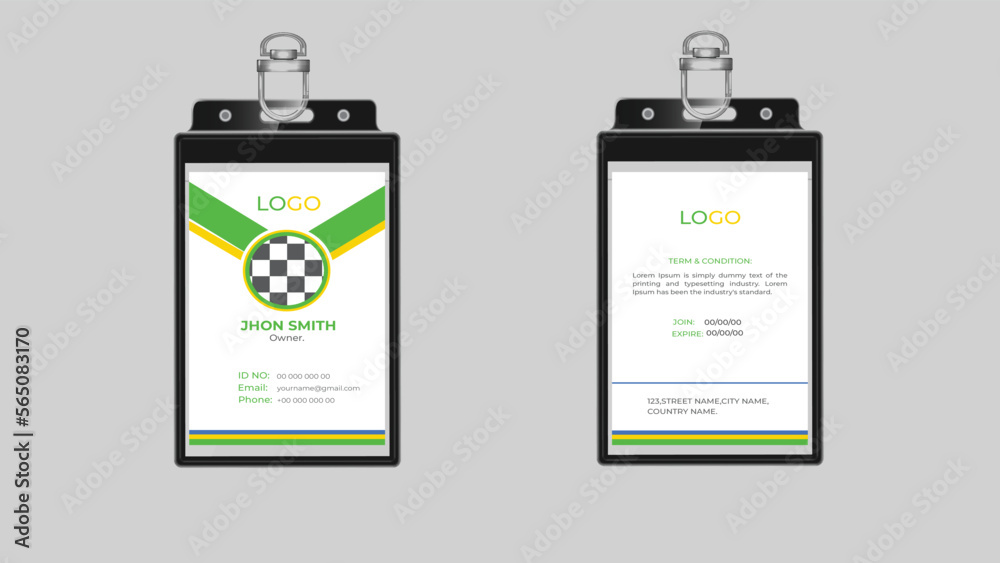 Vector id card template with clasp and lanyard. Employee ID. Simple ...