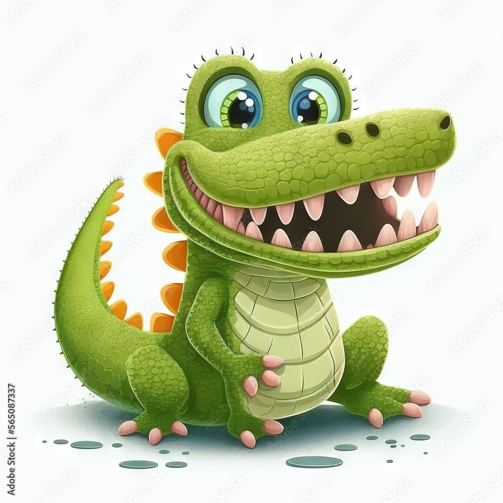 a cartoon alligator with a big smile on his face and teeth, sitting ...