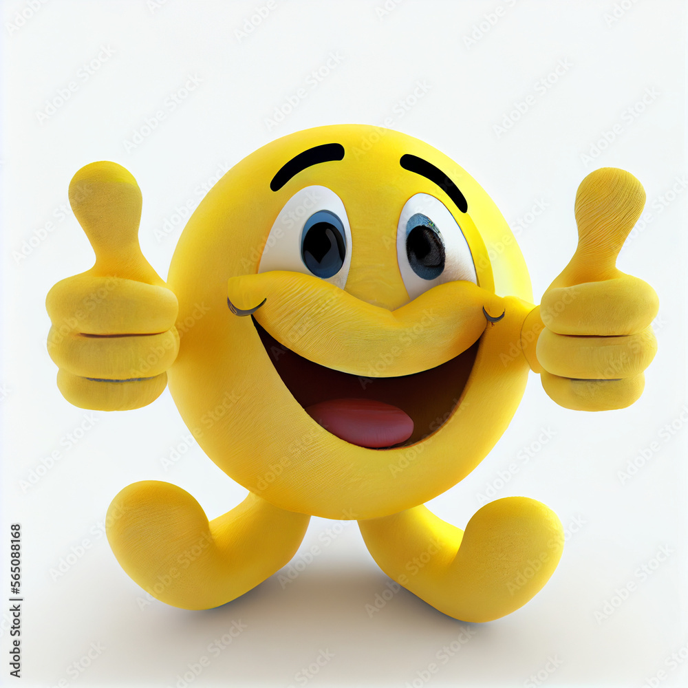 Cheerful 3D emoticon, with arms and legs, smiling face and mouth ...