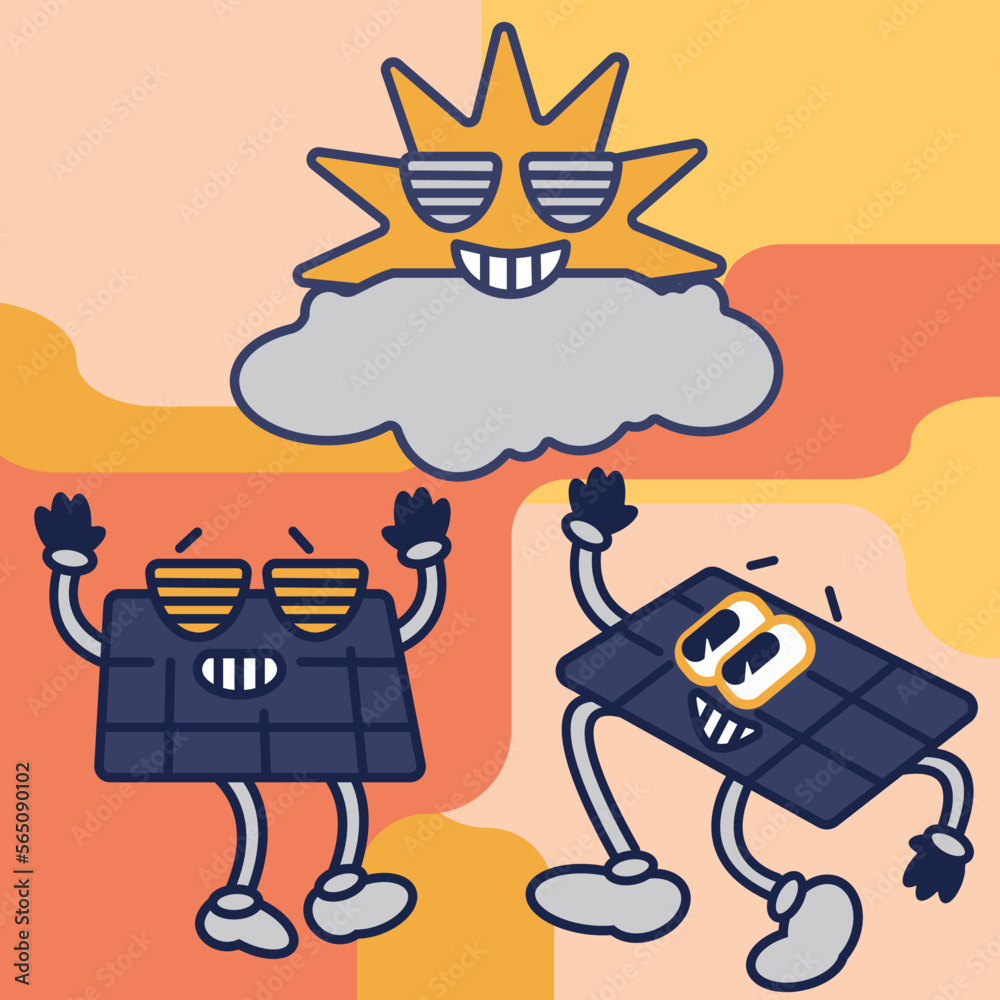 Solar panel retro vintage style vector illustration isolated ...