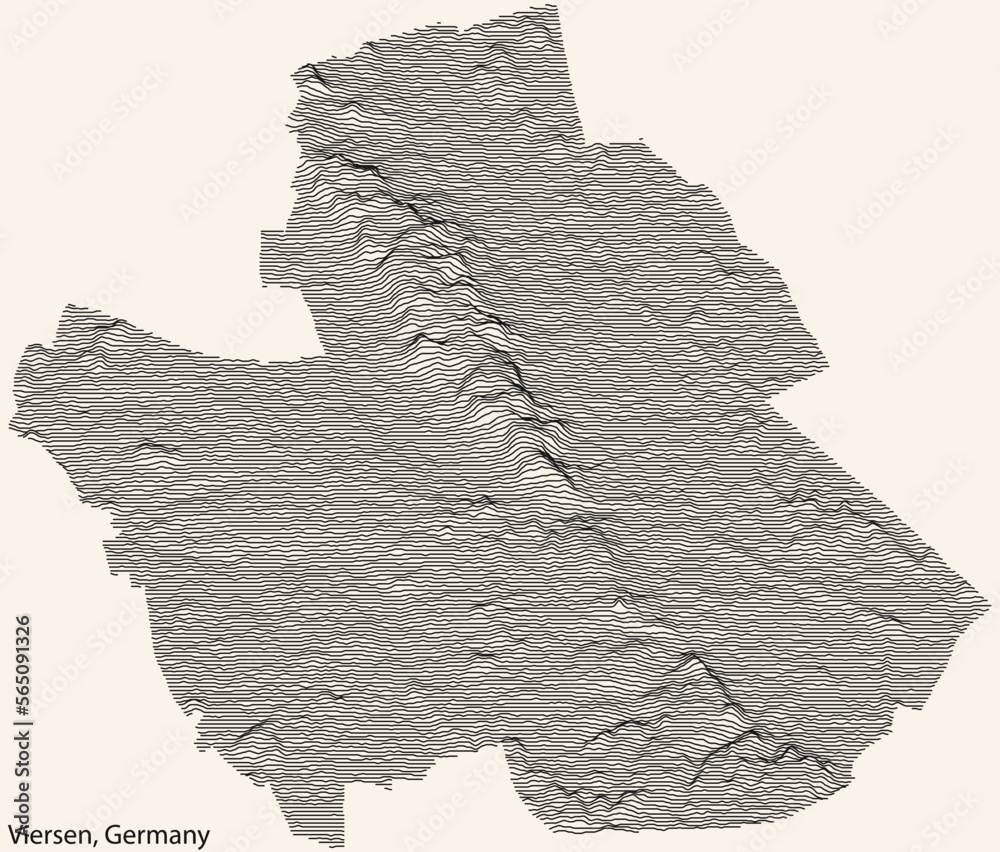 Topographic relief map of the town of VIERSEN, GERMANY with black ...