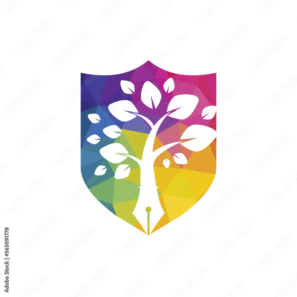 Tree pen vector logo design template. Writer and nature logo concept ...