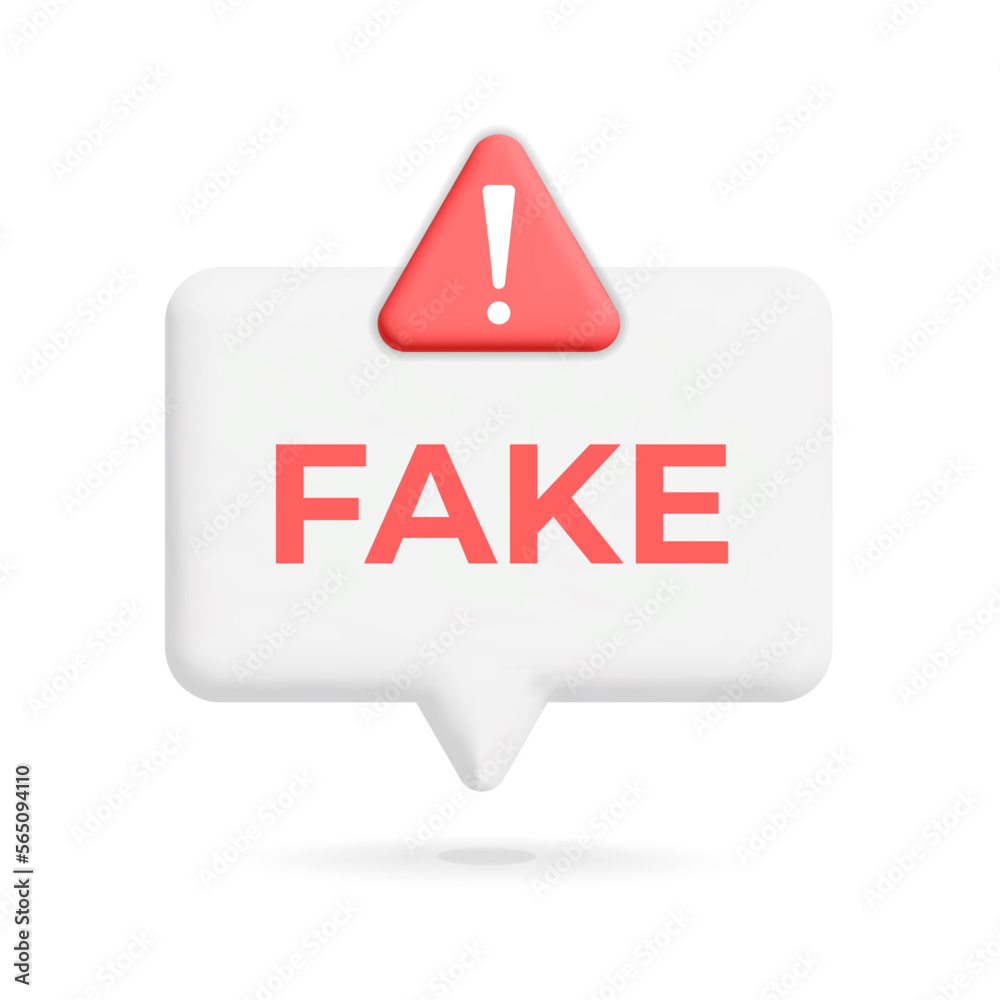 3d vector chat bubble notification with fake news text with red alert ...