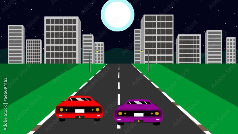 Animated video of old racing car game in 8-bit style with other cars ...
