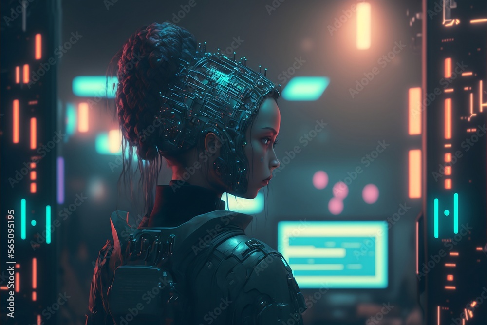 Futuristic Female Cyborg with upgraded Brain 3, created with Generative ...